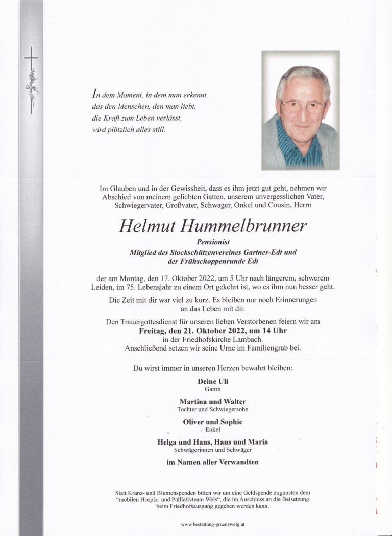 Helmut Hummelbrunner – Bestattung Grünzweig