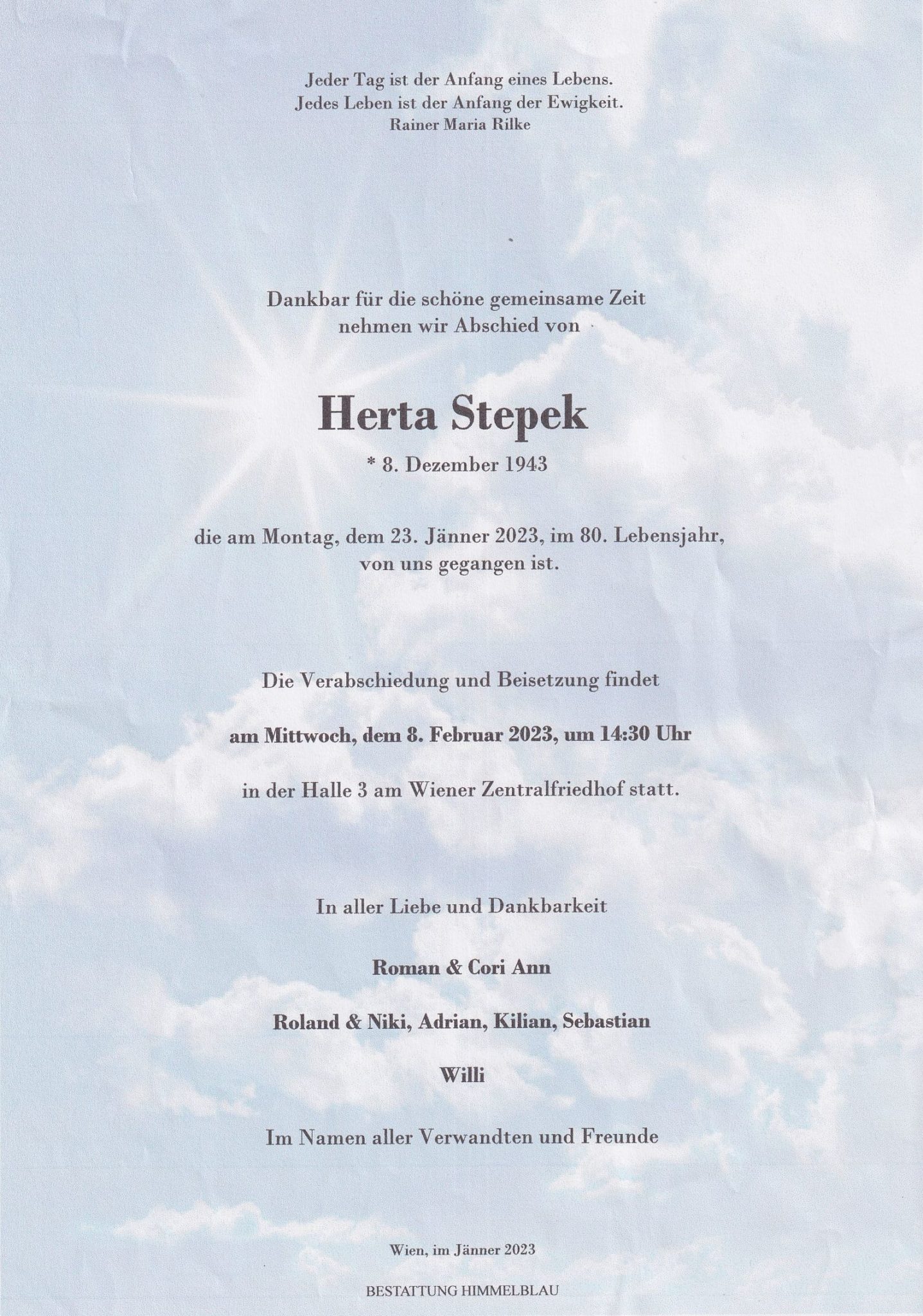 Herta Stepek – Bestattung Grünzweig