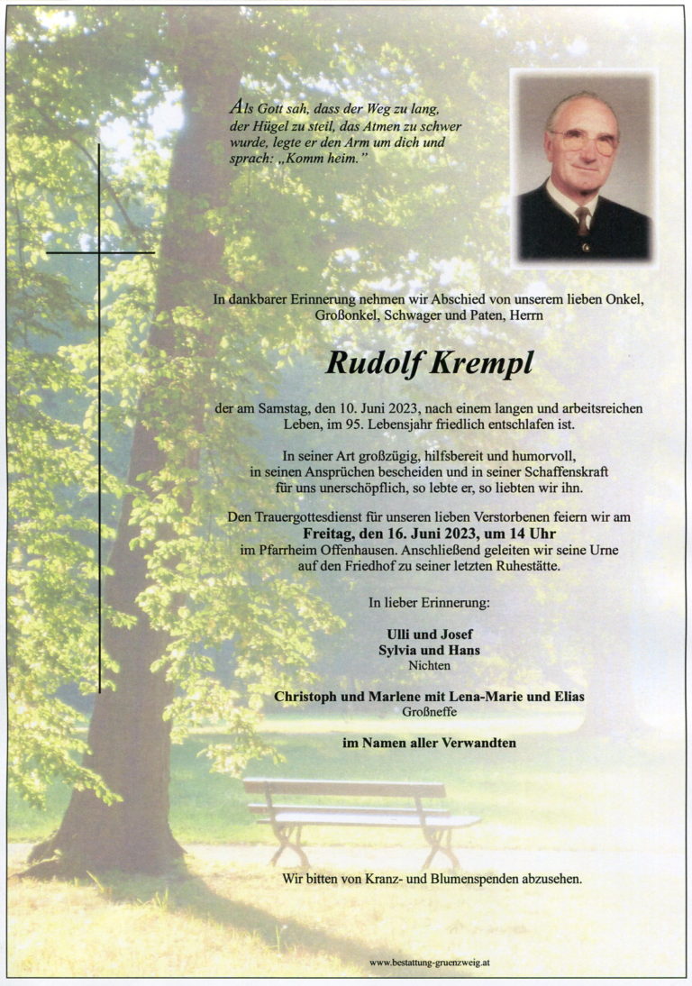 Rudolf Krempl – Bestattung Grünzweig