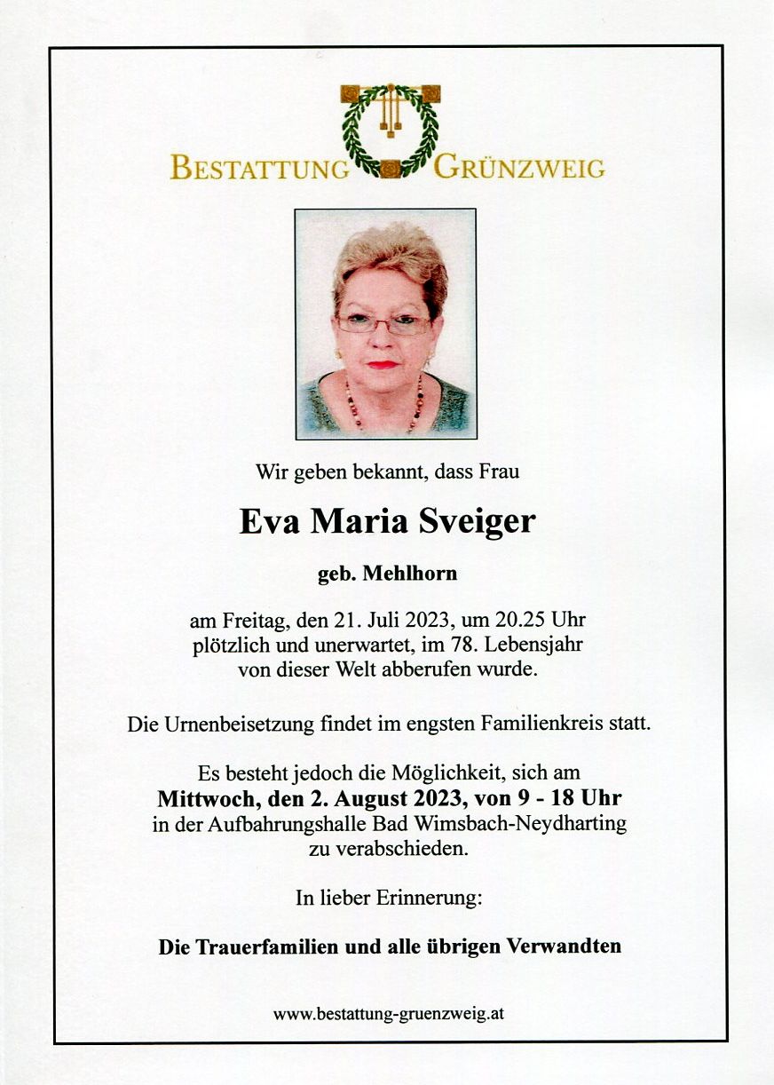 Eva Maria Sveiger – Bestattung Grünzweig