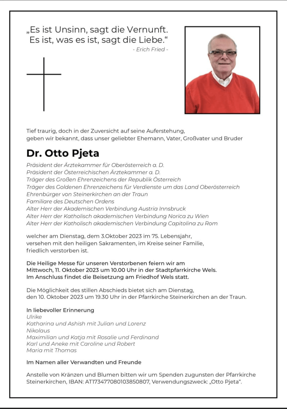 Dr. Otto Pjeta – Bestattung Grünzweig