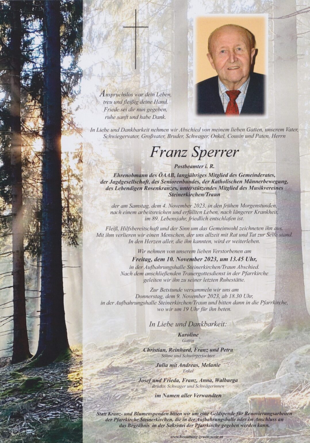 Franz Sperrer – Bestattung Grünzweig