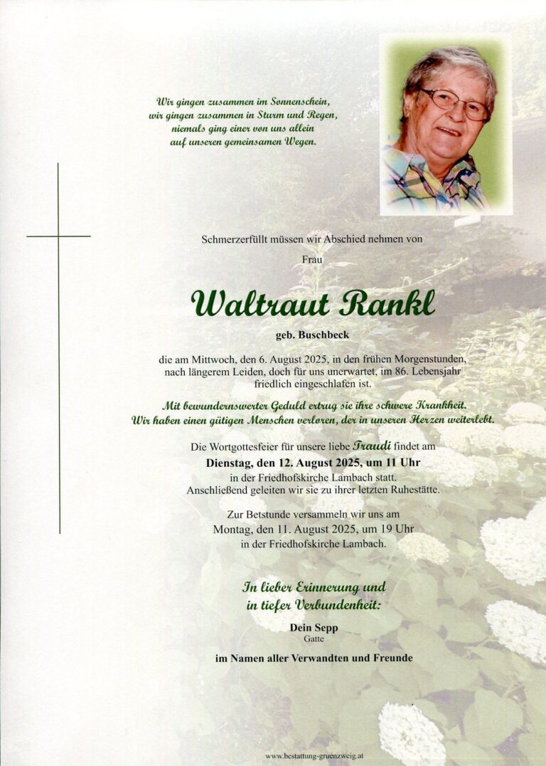 Waltraut Rankl – Bestattung Grünzweig